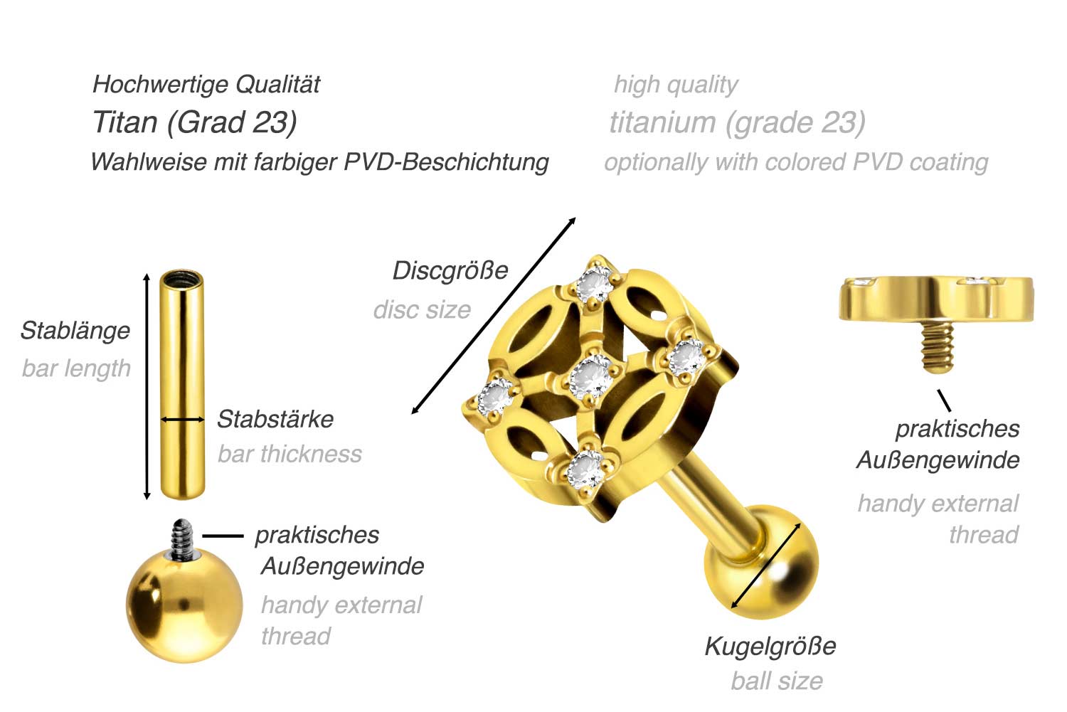 Titanium ear piercing with internal thread ORIENTAL DESIGN | PIERCINGLINE